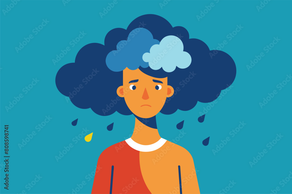 Young woman with raincloud over her head, vector cartoon illustration ...