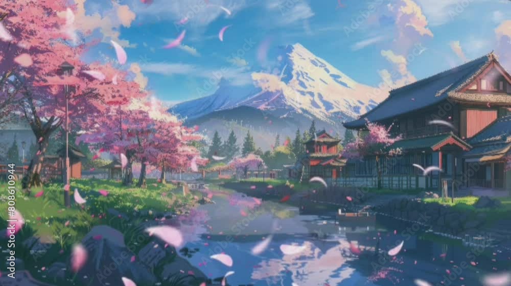Visual illustration of a beautiful Japanese landscape in anime style ...