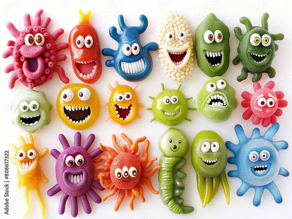 Funny Cartoon Bacteria and Dust with Silly Faces - Microscopic ...