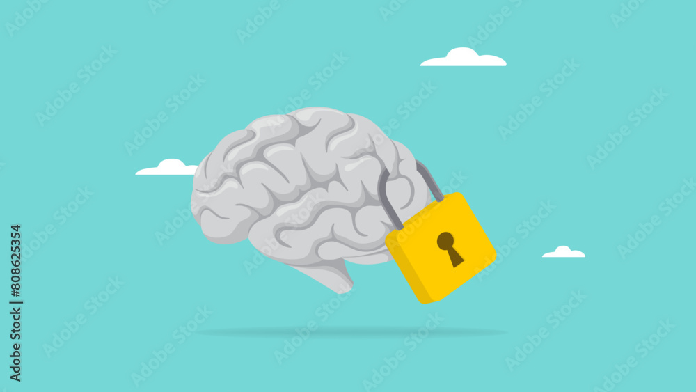 human brain with fixed mindset with the concept of locked human brain ...