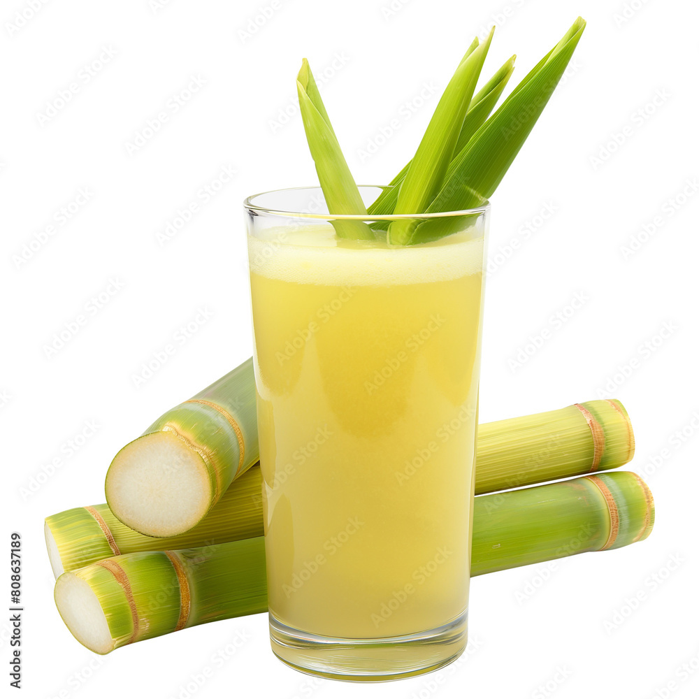 Glass of sweet Sugar cane Juice with sugar cane isolated on transparent ...