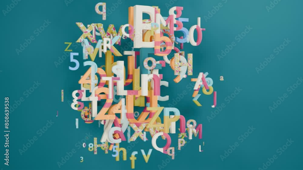 Loop 3d animation of an array of letters and numbers that appear and ...