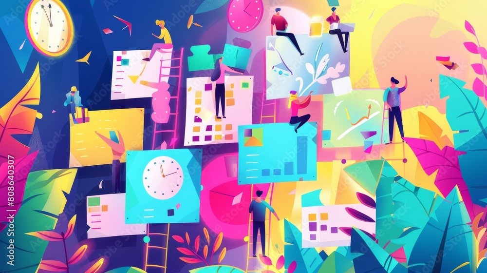 The concept of time management, deadlines, and teamwork. Business ...