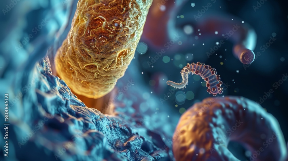 Soil nematode under a microscope, cutaway illustration showing detailed ...