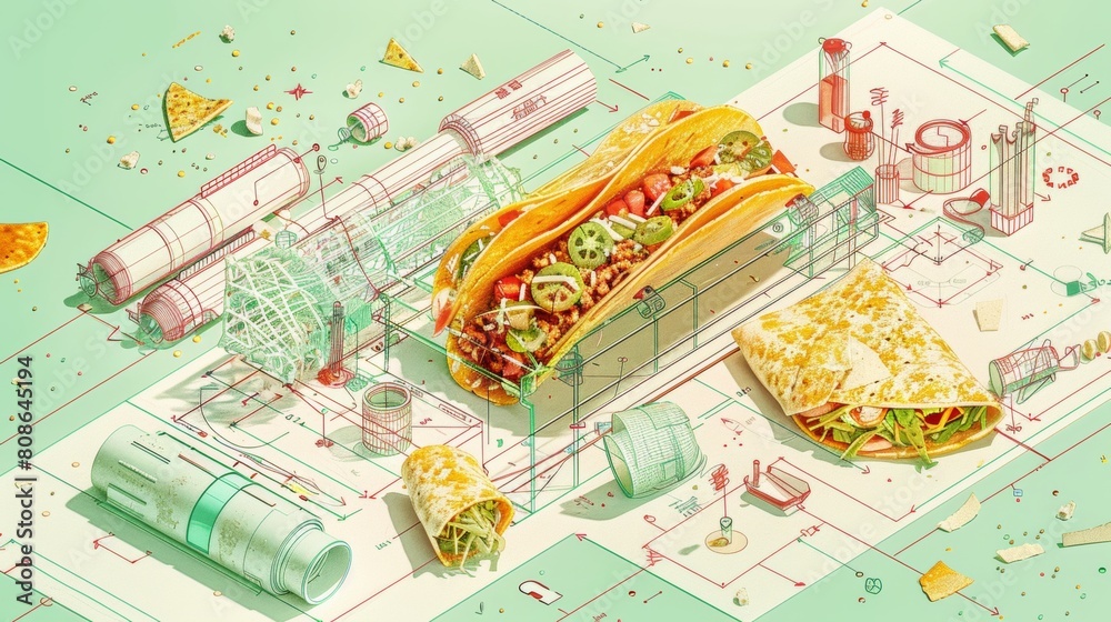 Illustration of an architectural blueprint design, with a detailed ...