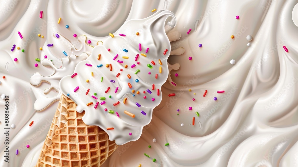 The image is part of a set of realistic dripping ice cream droplets ...