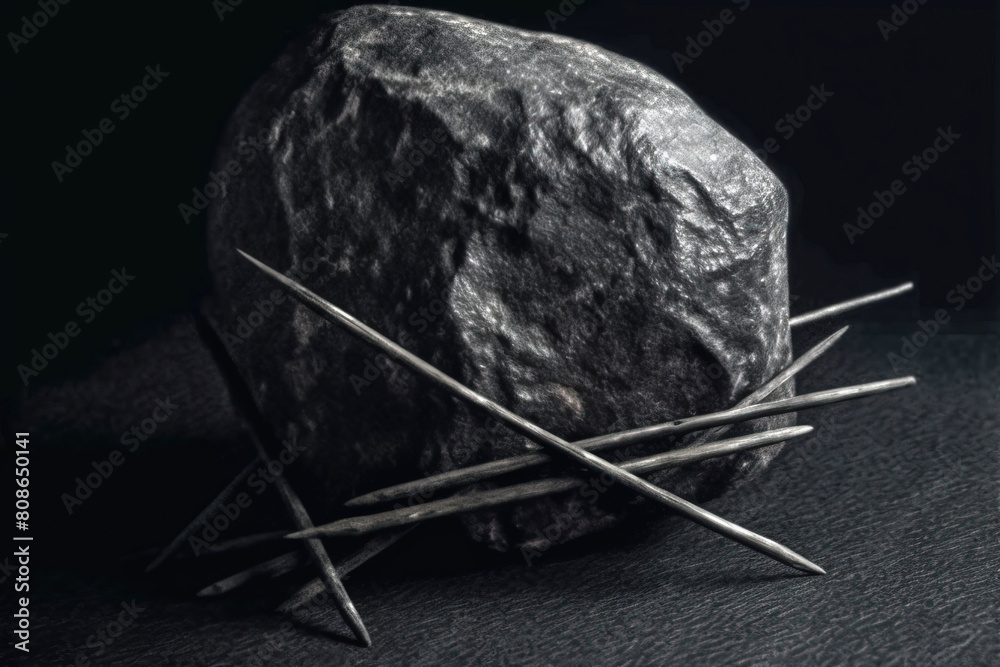 Lodestone is a rare precious natural stone on a black background. AI ...