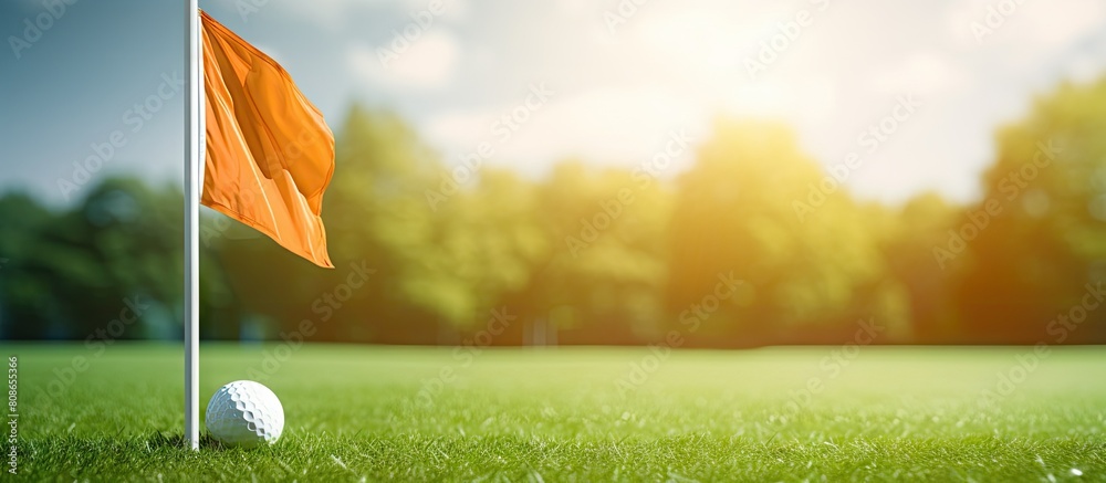 Sunny summer day with green football field trees in the background and ...