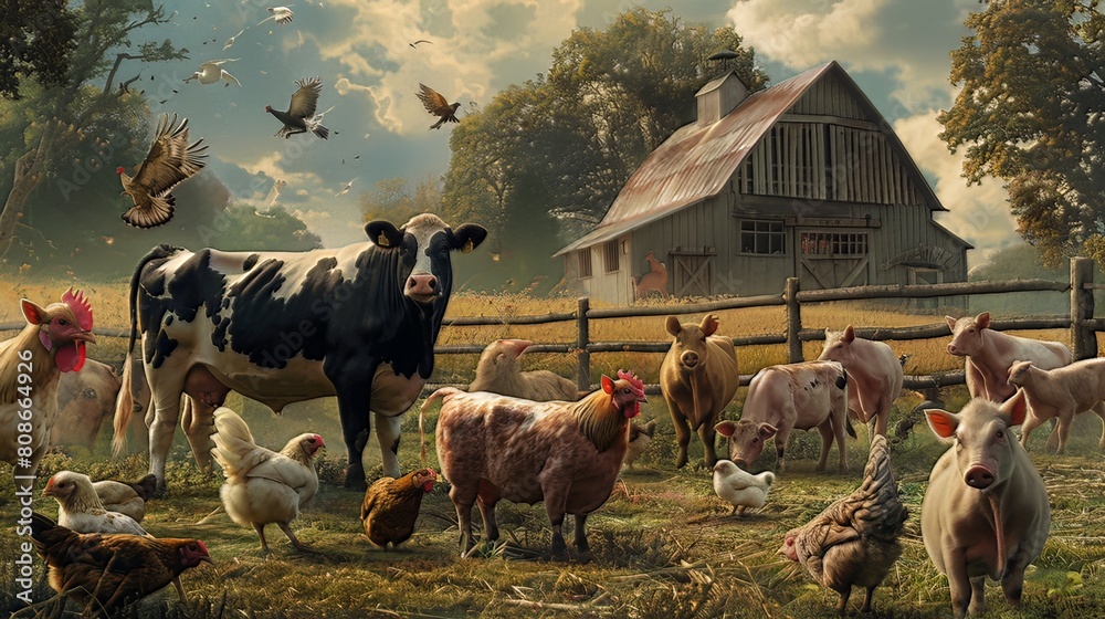 Barnyard Animals: In the barnyard, a mix of animals--cows, chickens ...