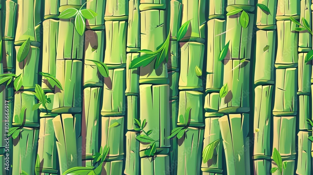 Wallpaper patterned with bamboo stems, seamless pattern with green tree ...