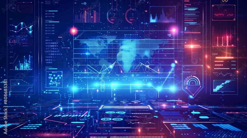 Advanced cyber security command center interface displaying global data ...