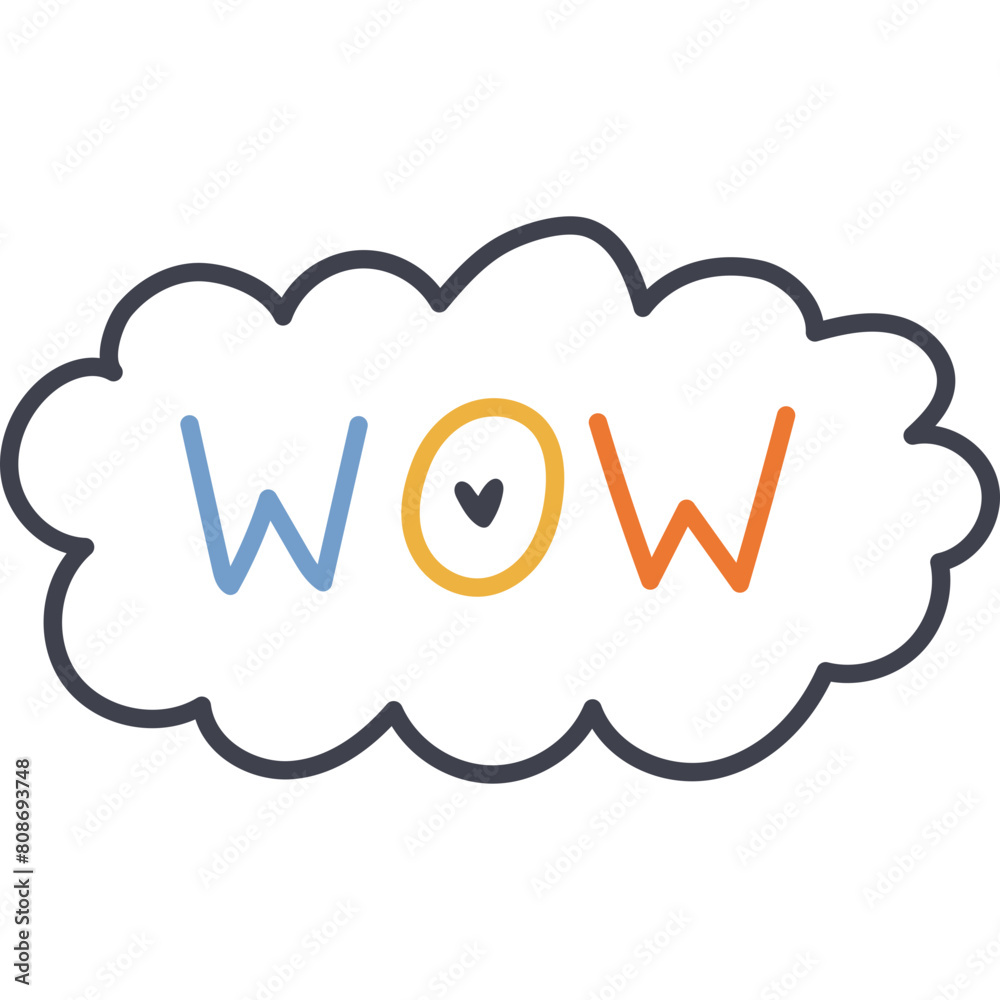 Wow. Handwritten lettering phrase in the outline cloud for ...