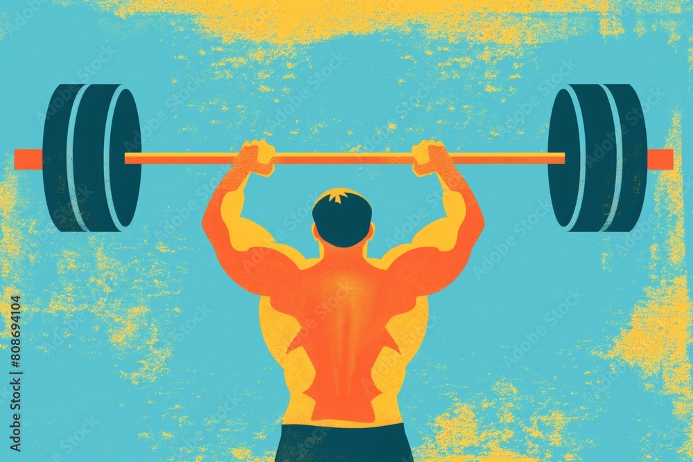 Colorful and powerful weightlifting illustration depicting a determined ...