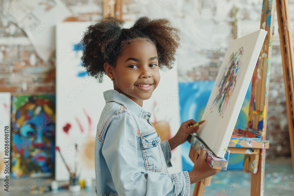 Kids drawing on painting workshop. Kids learning how to draw in drawing ...