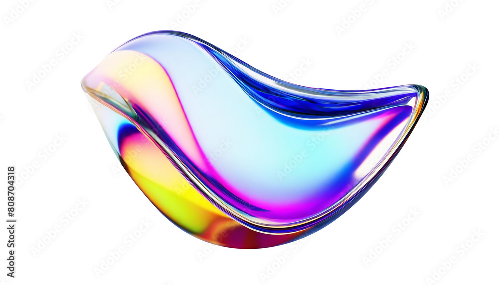 Abstract liquid glass shape with colorful reflections. Ribbon of curved ...