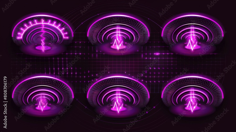 Set of realistic purple radio wave signals on transparent background ...