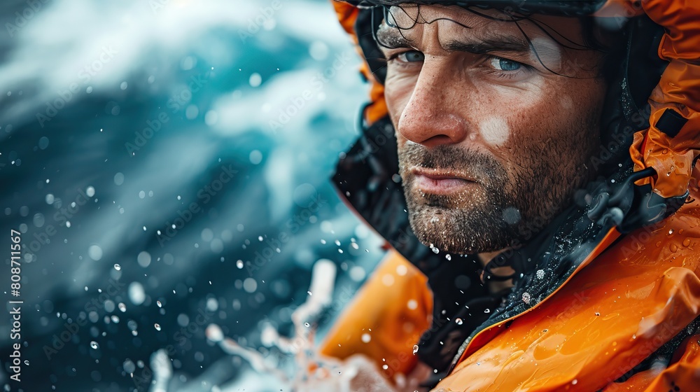 A man in a survival suit is being rescued from the ocean by a team of ...