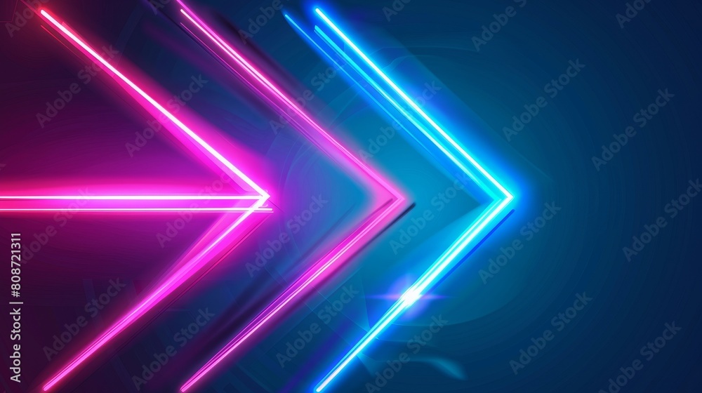 Neon light arrow line background in modern format. Blue and pink ...