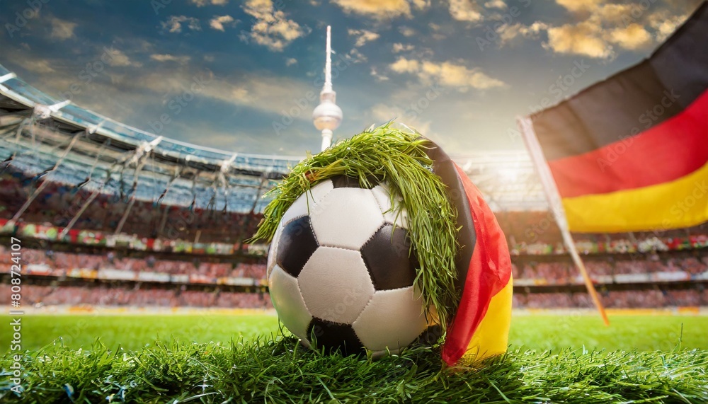 German flag with football in a stadium for the European Championship ...