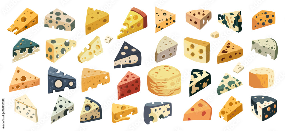 Various types of cheese vector cartoon illustrations set. Cottage ...