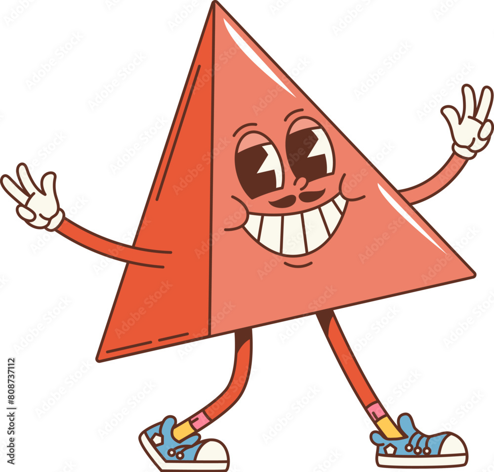 Cartoon groovy retro math geometric triangle figure in 70s hippie art ...