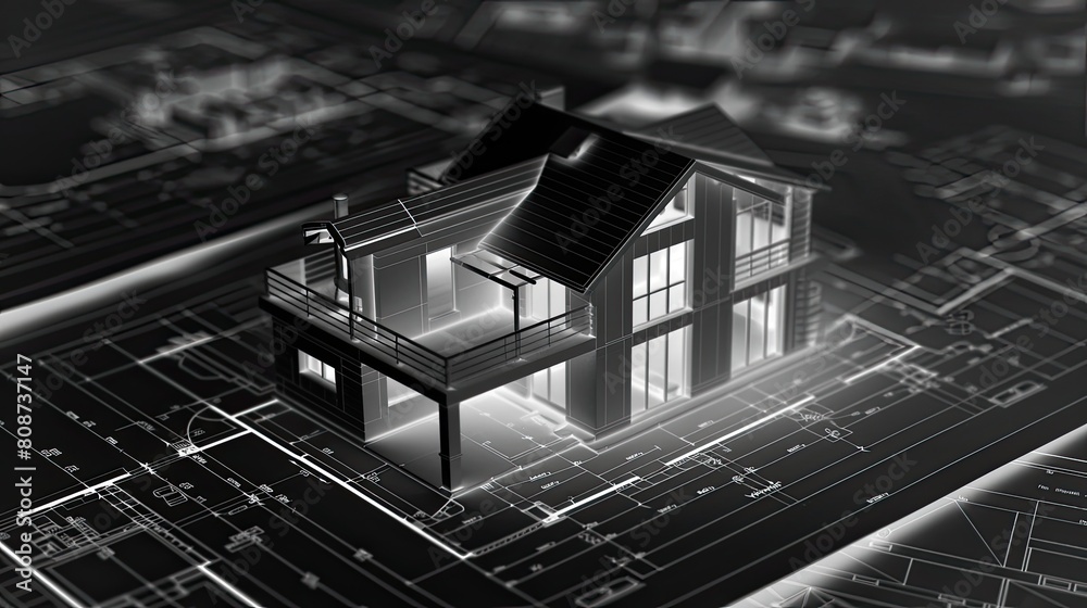 AutoCAD style white and black 2D construction project diagram parts ...