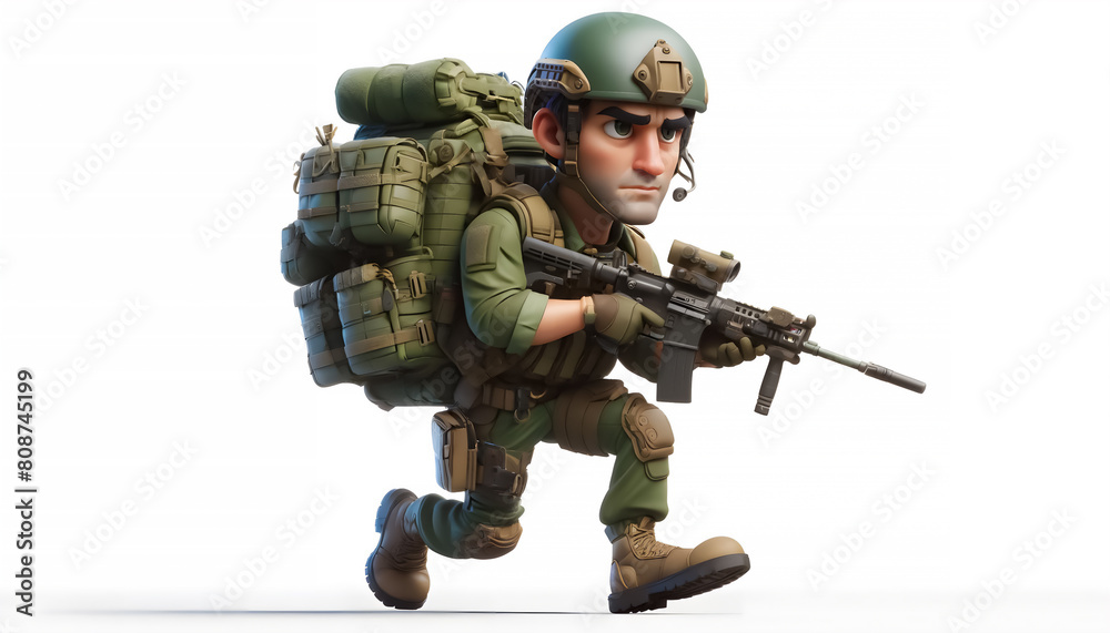 3D Soldier Caricature: Male Military Character in Action, Soldier in ...