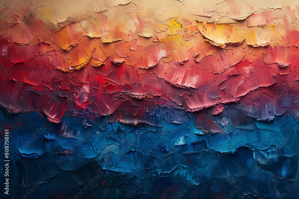 Vibrant abstract painting featuring bold red, blue, and yellow colors ...