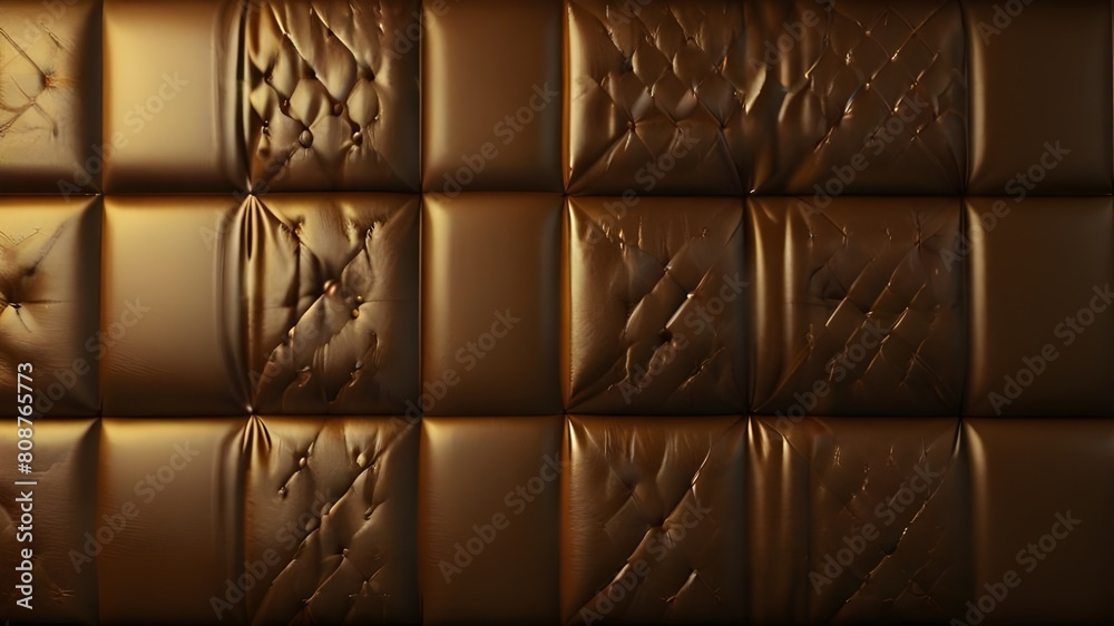 golden leather texture on sofa or brown fabric and blank wood wall or ...