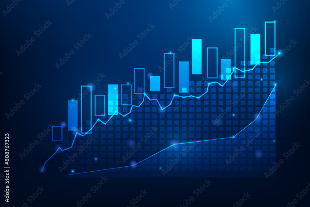 stock marketing investment chart growth on blue background. graph ...