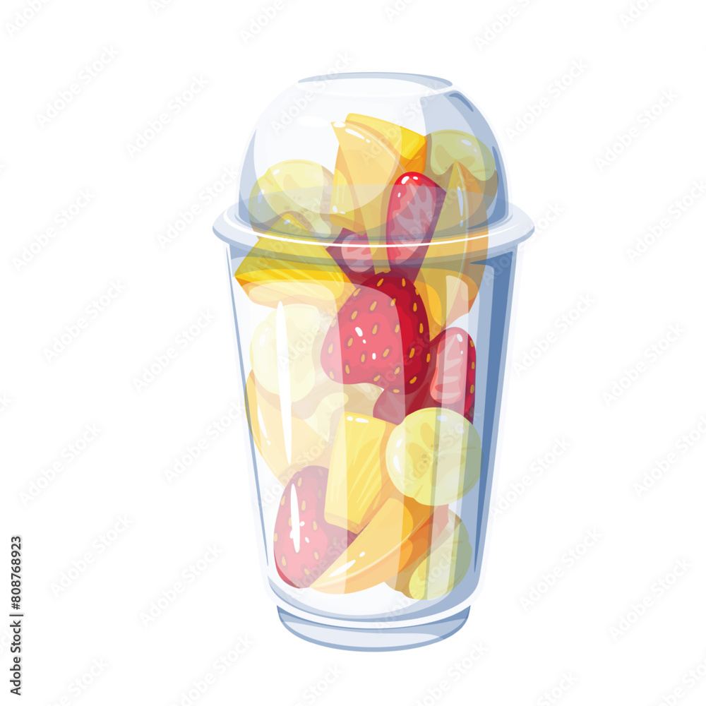 Plastic cup with healthy fruit pieces, cartoon vitamin lunchbox food ...