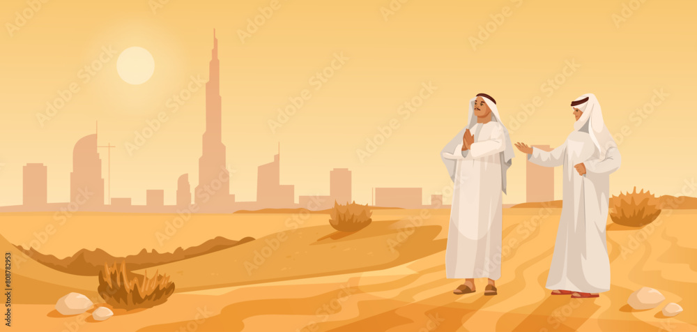 Two animated characters in traditional Arabian clothing with a ...
