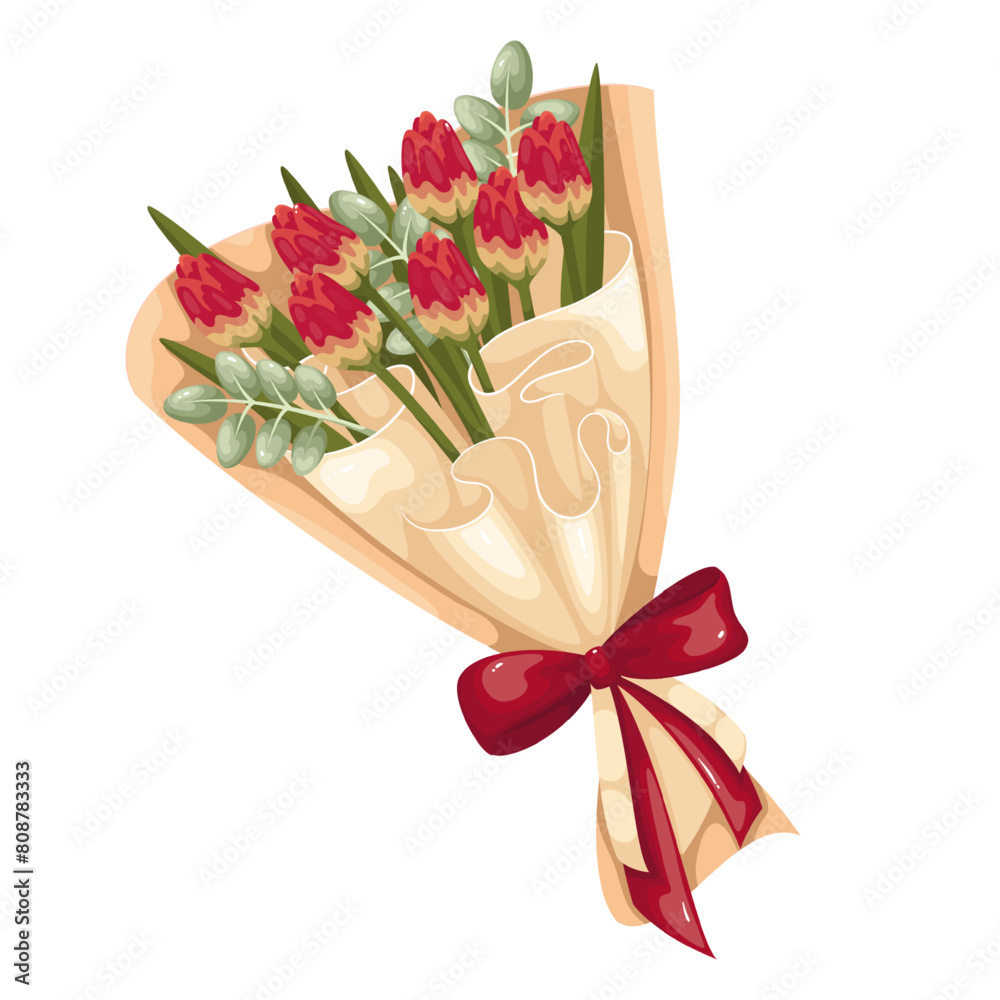 Bouquet of spring flowers, cartoon floral gift. Birthday present with ...