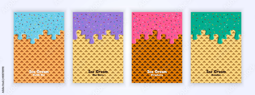 Melting Ice Cream background cover with toppings, for menu templates ...