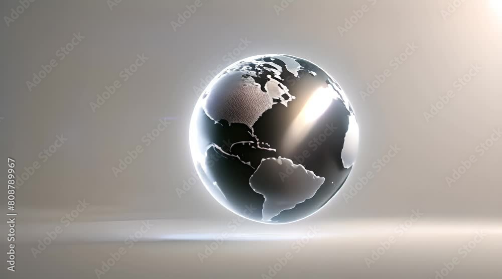 Futuristic 3D Hologram of Gray Earth World Globe Rotating on Isolated ...