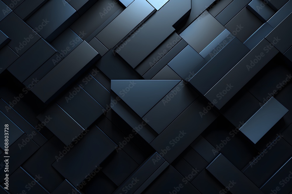 3D Render Volumetric Different Size Square Blocks Structure Dark Blue ...