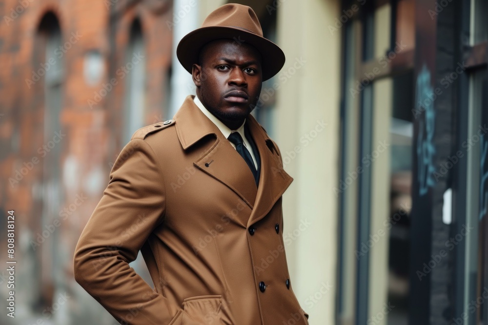 Black man dressed detective. Mafia suit hat detective male portrait ...