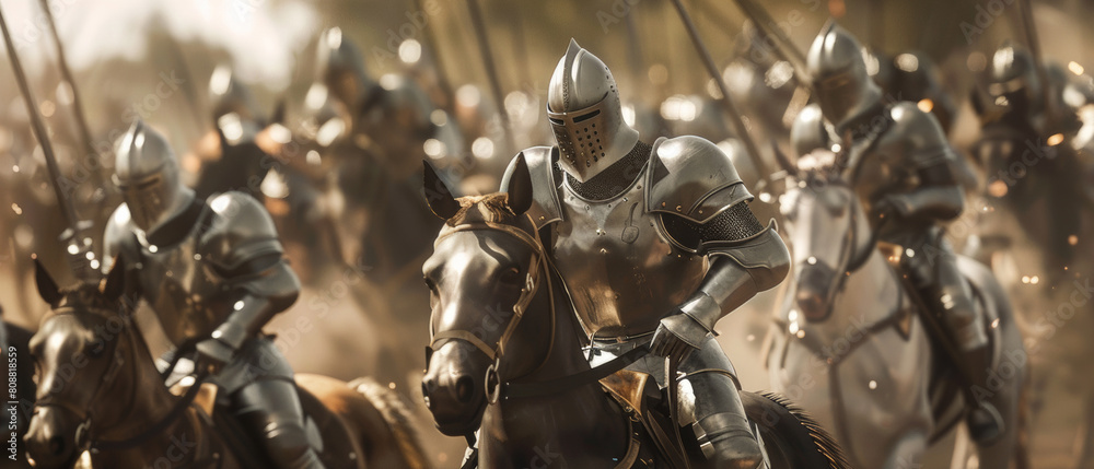 Knights in shining armor charge into battle on horseback, a testament ...