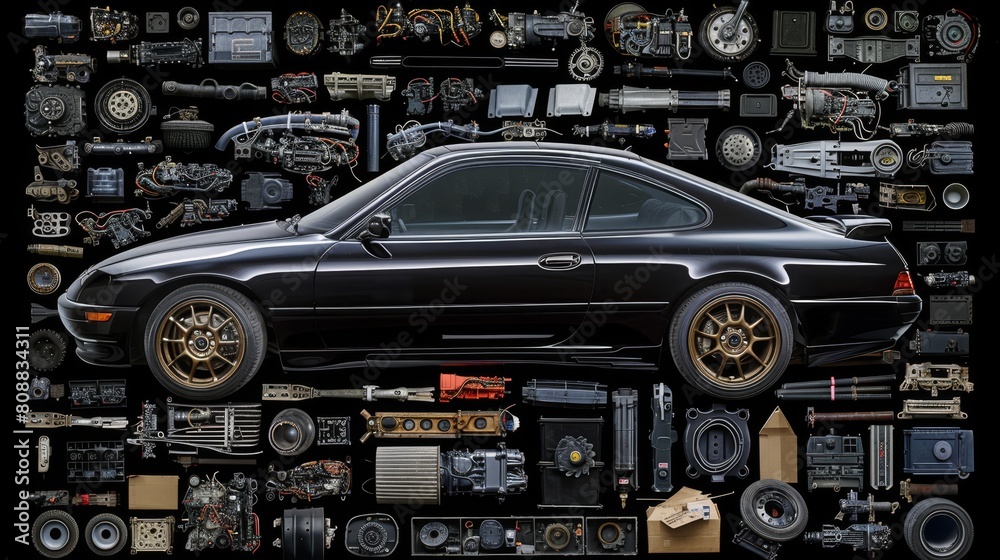 Auto engine anatomy. revealing gears and components in detail for a ...