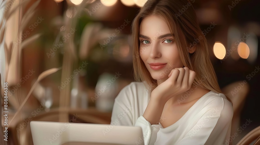 Confident female recruiter reviewing resumes in a modern office ...