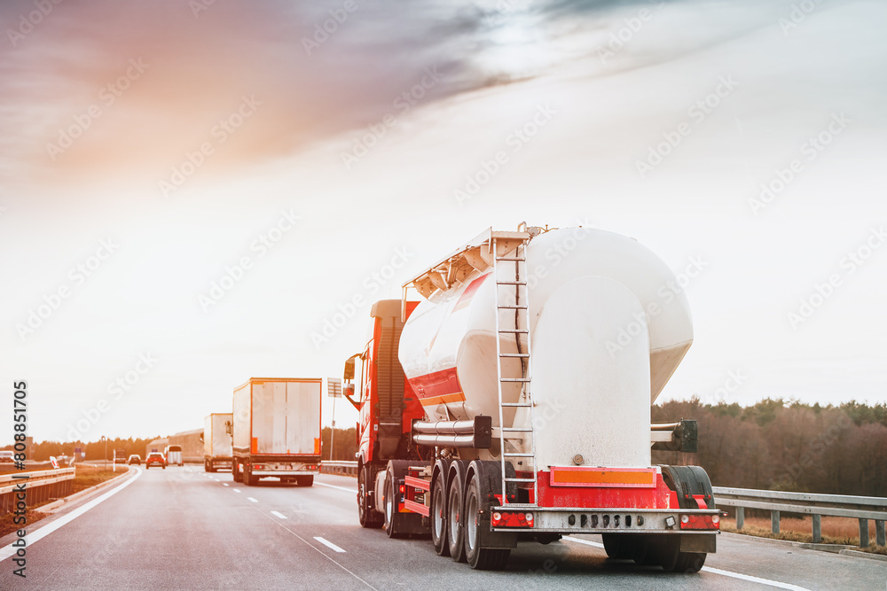 Oil and Gas Transportation and Logistics. Metal chrome cistern tanker ...