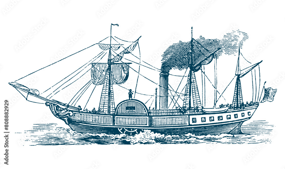 Ship, Boat Set. Sailing vintage illustration. Sea transportation ...