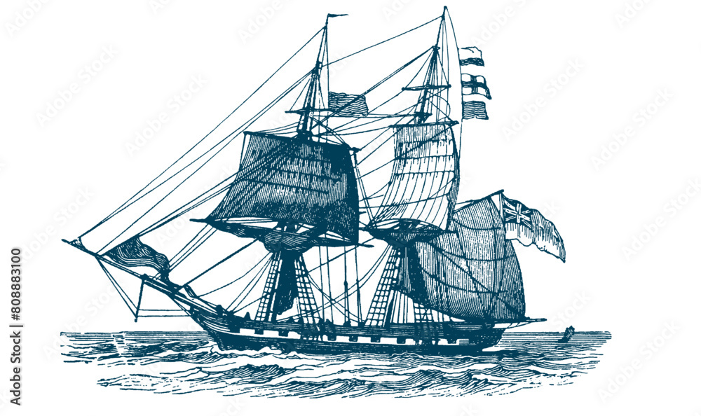 Ship, Boat Set. Sailing vintage illustration. Sea transportation ...
