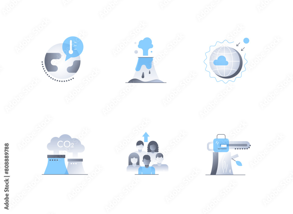 Problems and environmental disasters - flat design style icons set. High quality images of ...