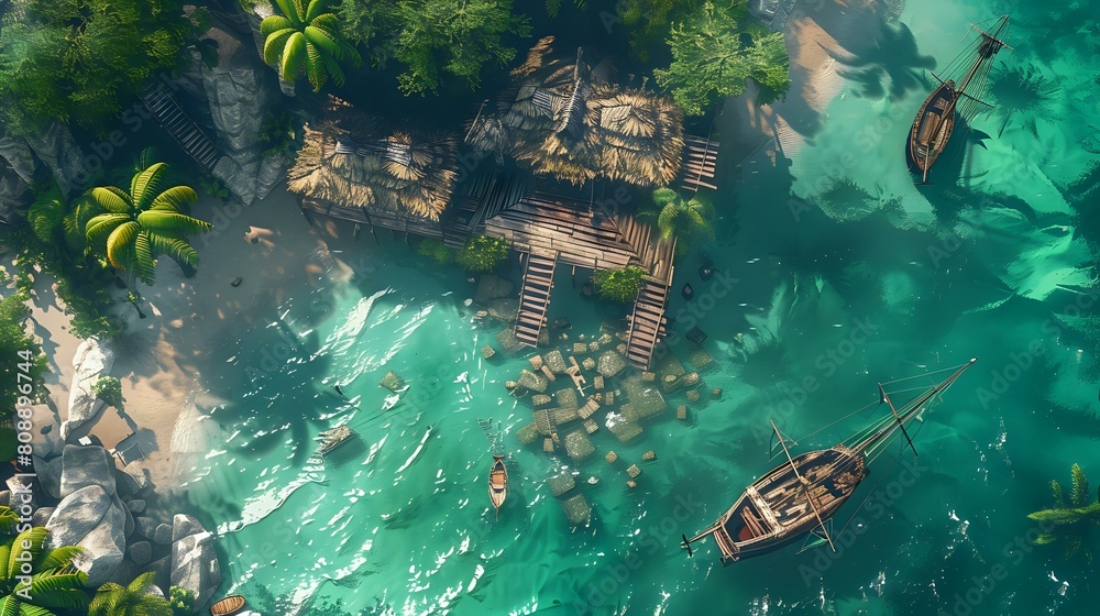 Pirate Island Hideout: Top-Down View, DND Battlemap Style Mapping Stock ...