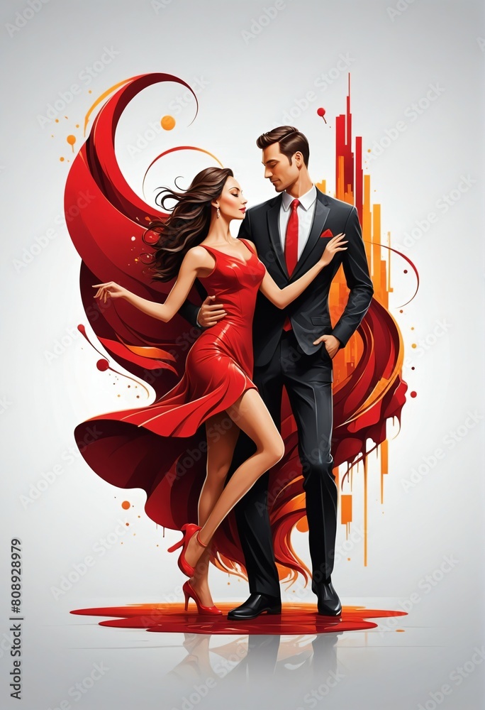 Dynamic modern ballroom dance. Illustration in black and red colors on ...