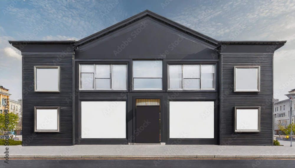 Outdoor mockup,store template,front view black of generic store facade ...