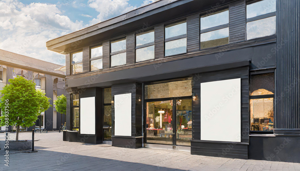 Outdoor mockup,store template,front view black of generic store facade ...