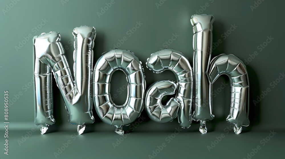 Silver Balloon Letters Spelling Noah on a Green Background for ...