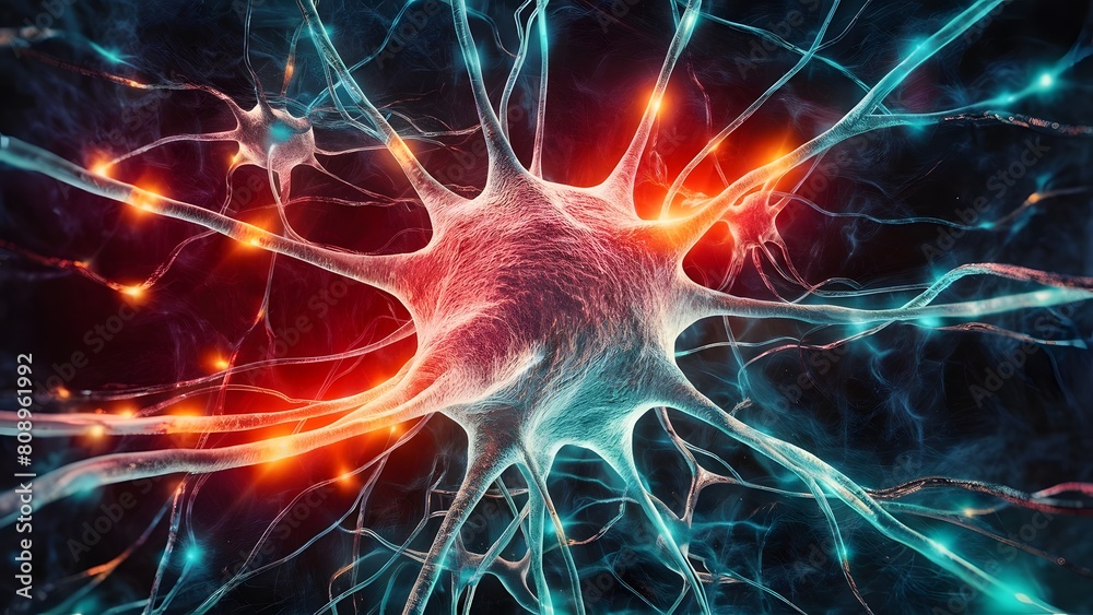 3D visualization of a neuron firing and transmitting information ...